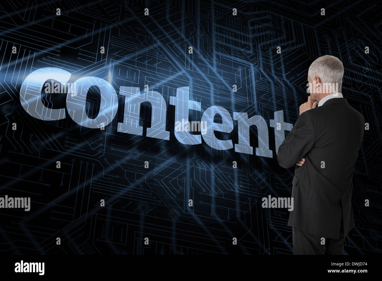 Content against futuristic black and blue background Stock Photo - Alamy