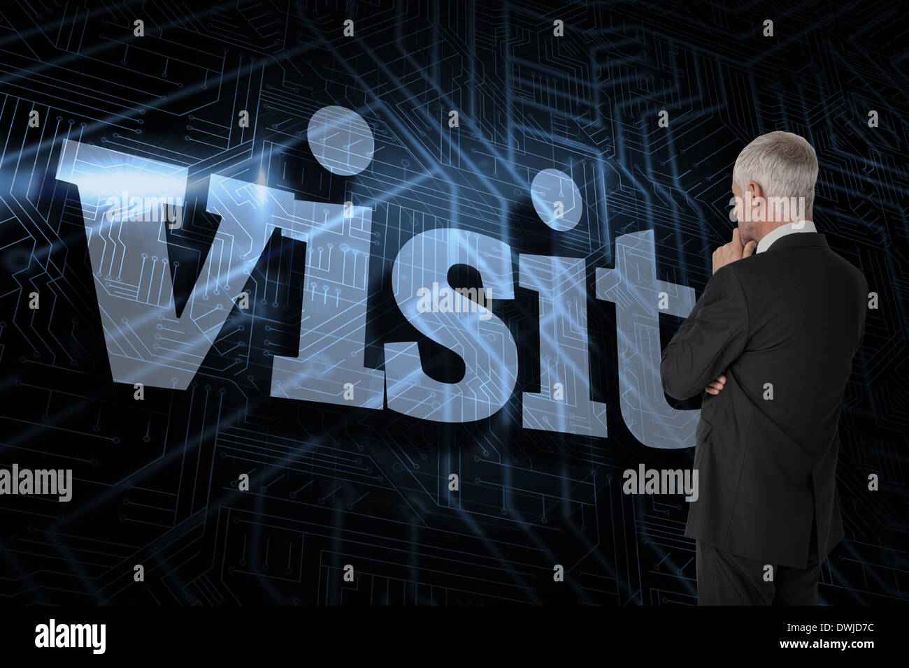 Visit against futuristic black and blue background Stock Photo - Alamy