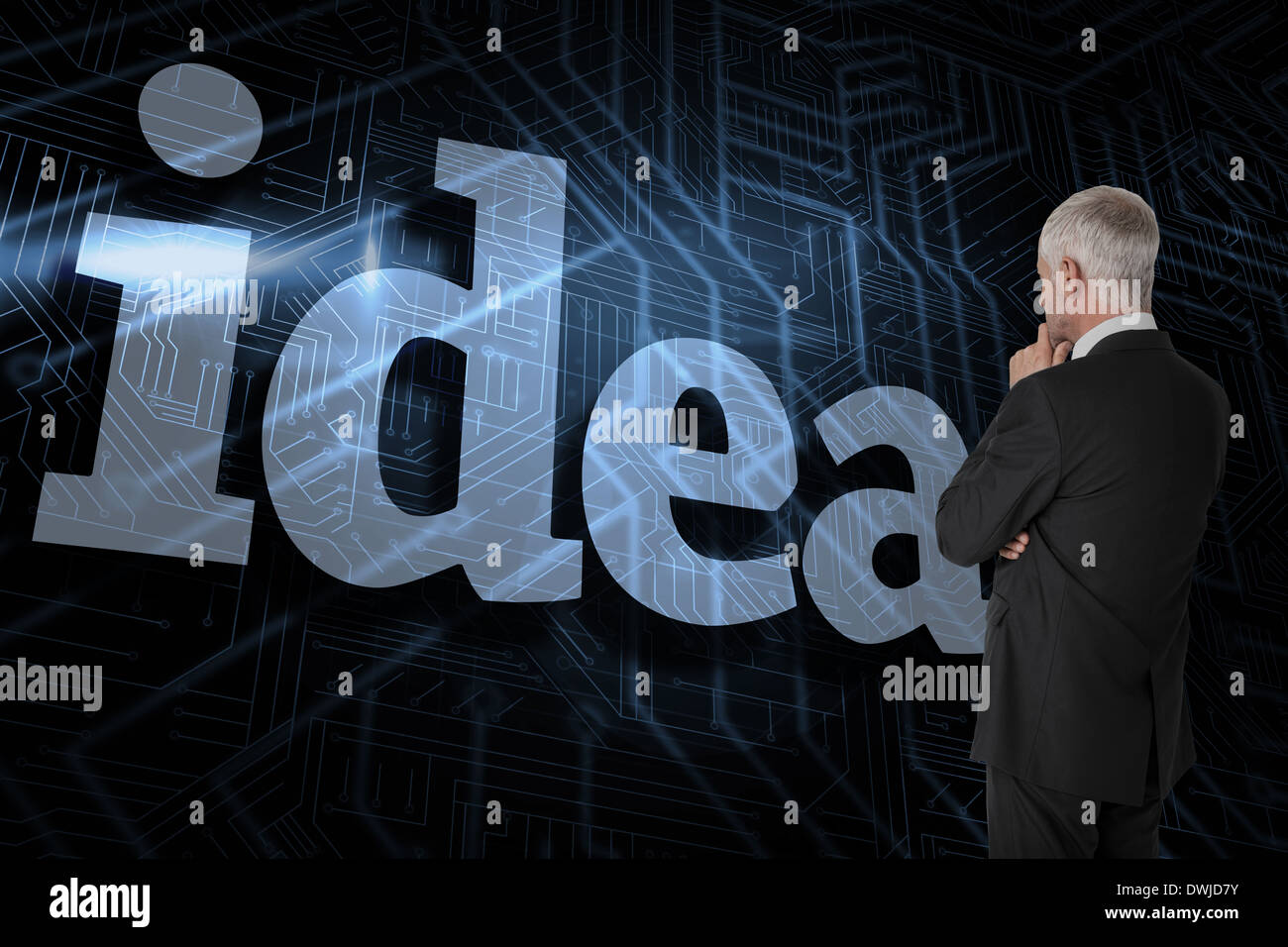 Idea against futuristic black and blue background Stock Photo - Alamy