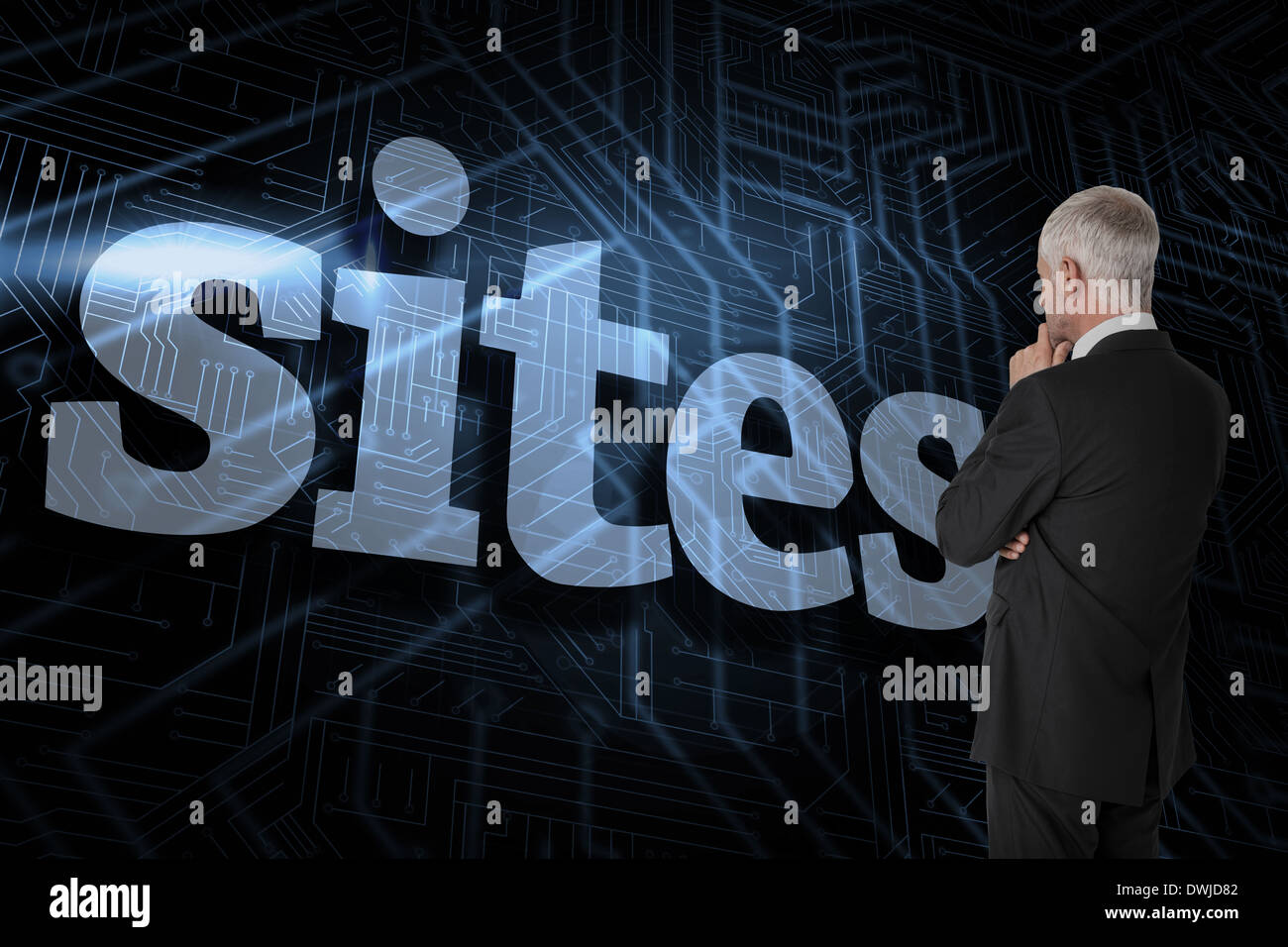 Sites against futuristic black and blue background Stock Photo - Alamy
