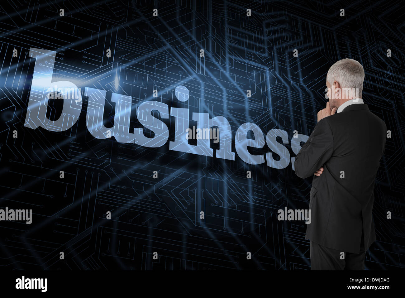 Business against futuristic black and blue background Stock Photo - Alamy