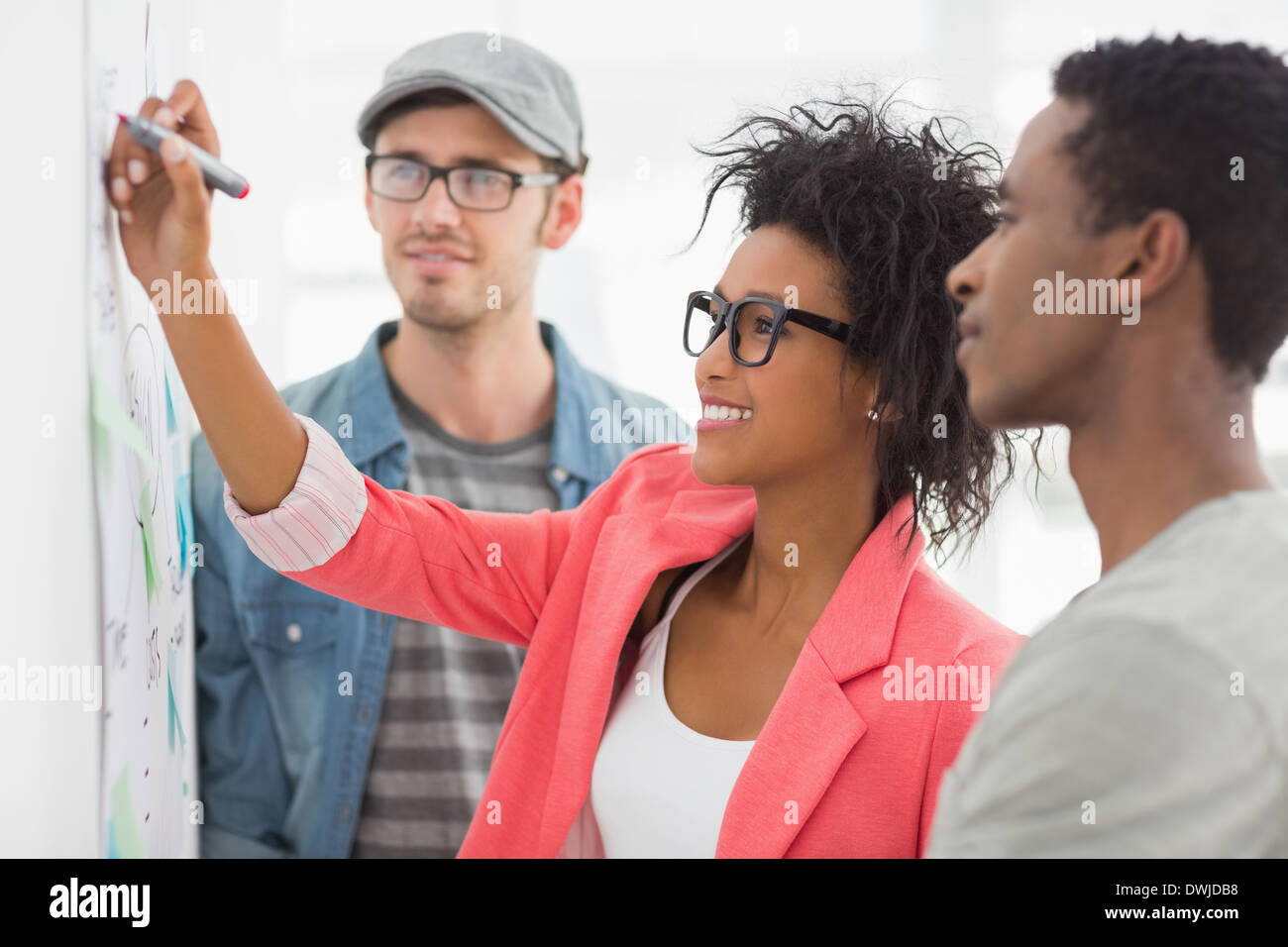 Artists in discussion in front of whiteboard Stock Photo - Alamy