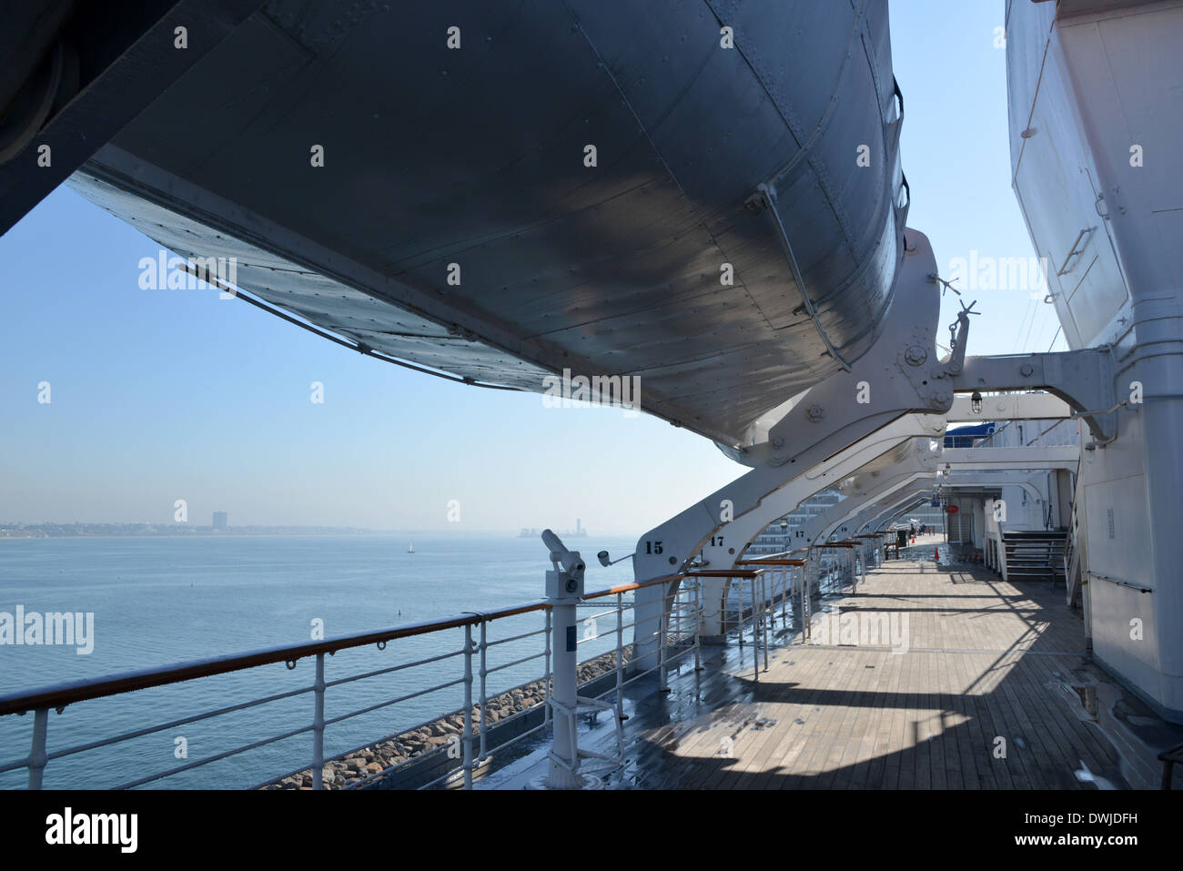 Boat deck of the Queen Mary, 1936 art deco Cunard ocean liner now ...