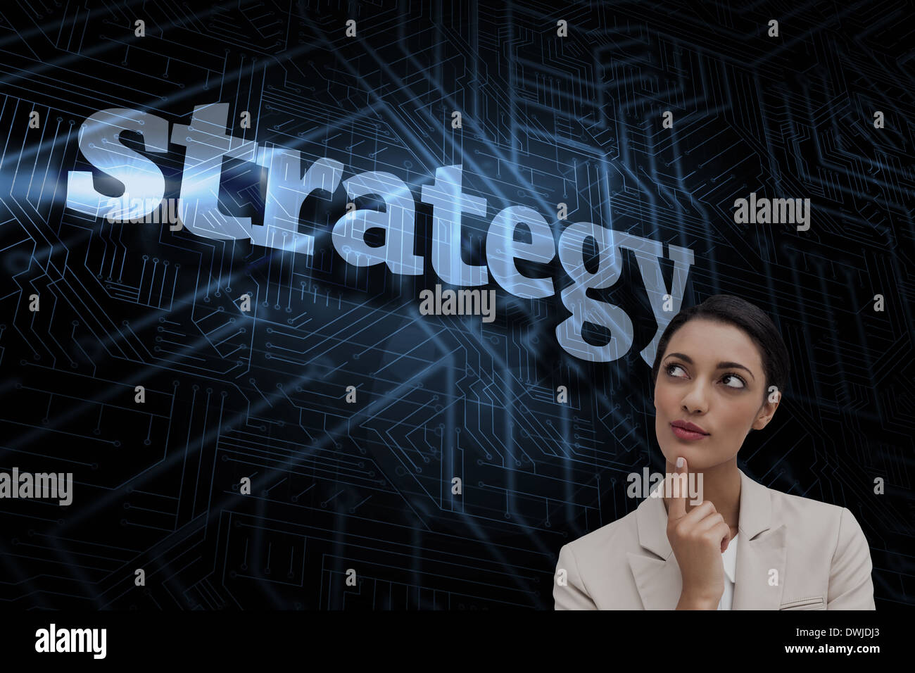 Strategy against futuristic black and blue background Stock Photo - Alamy