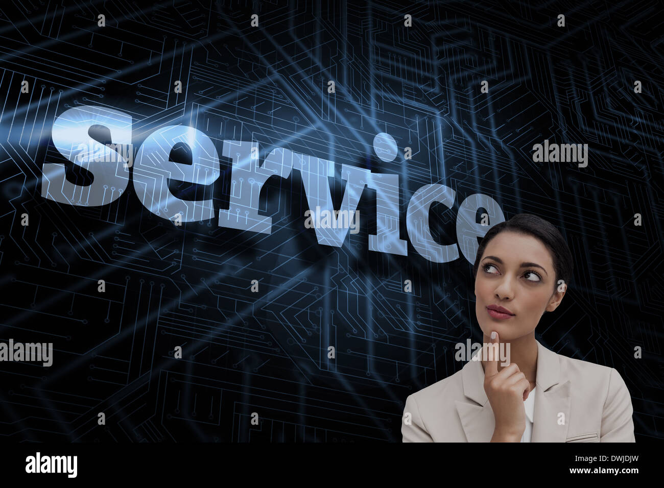 Service against futuristic black and blue background Stock Photo - Alamy