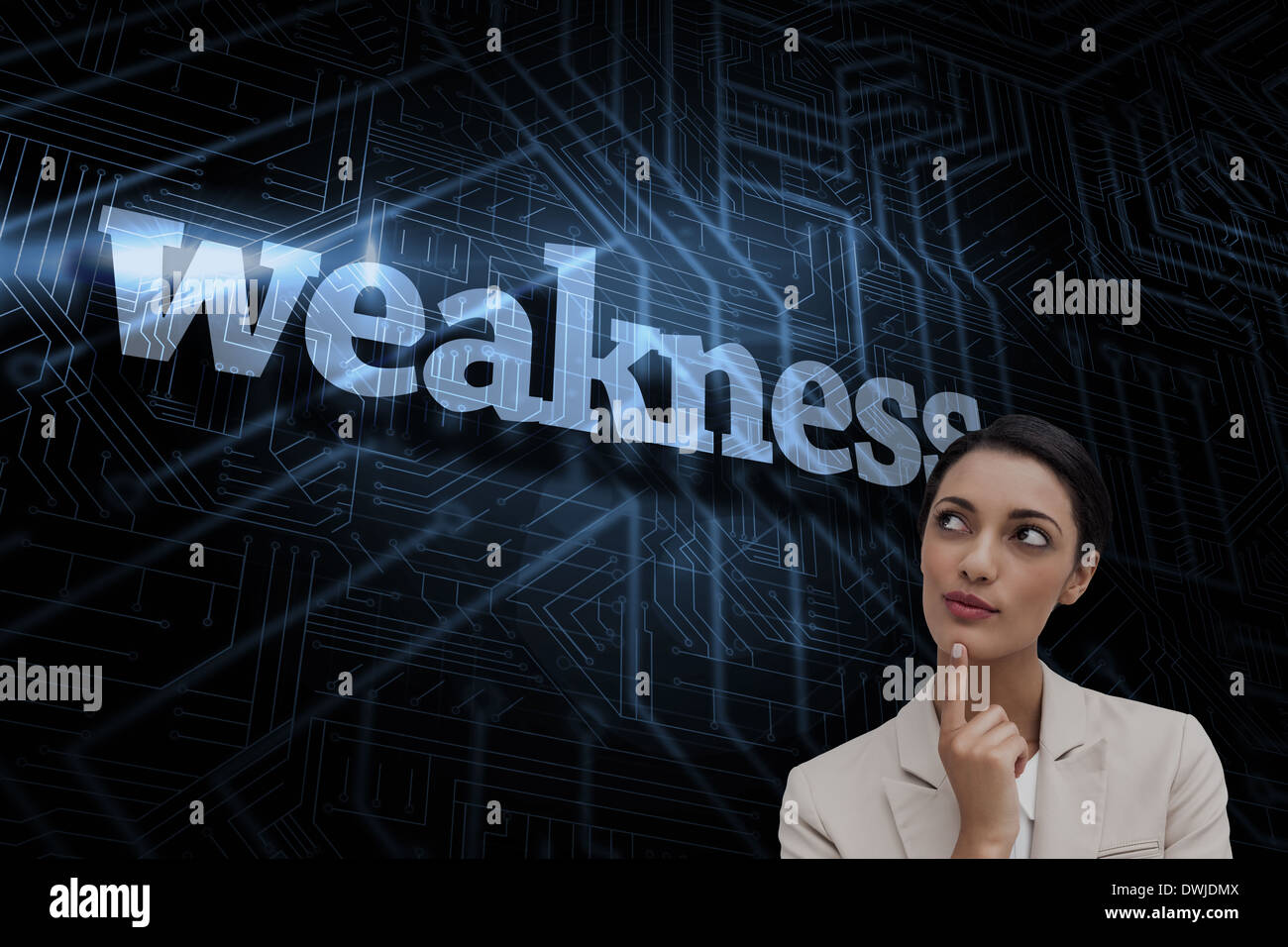 Weakness against futuristic black and blue background Stock Photo - Alamy