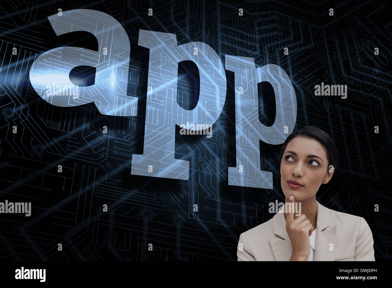 App against futuristic black and blue background Stock Photo - Alamy