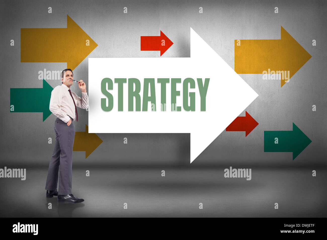 Strategy against arrows pointing Stock Photo - Alamy