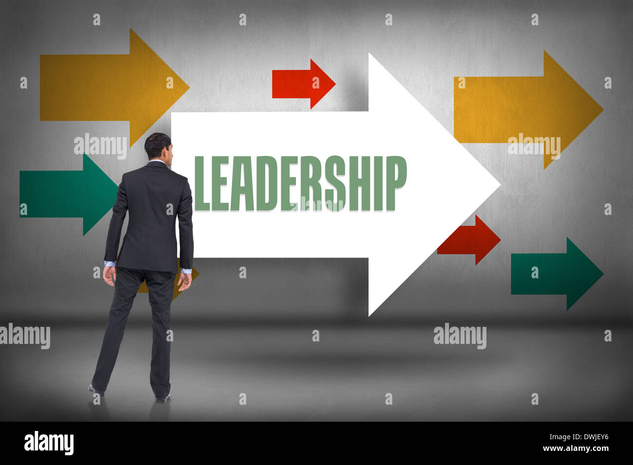 The word leadership against arrows pointing Stock Photo - Alamy