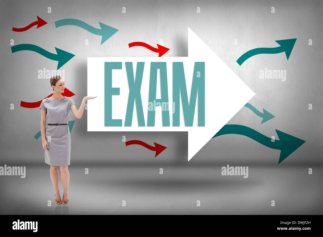 Exam against arrows pointing Stock Photo - Alamy