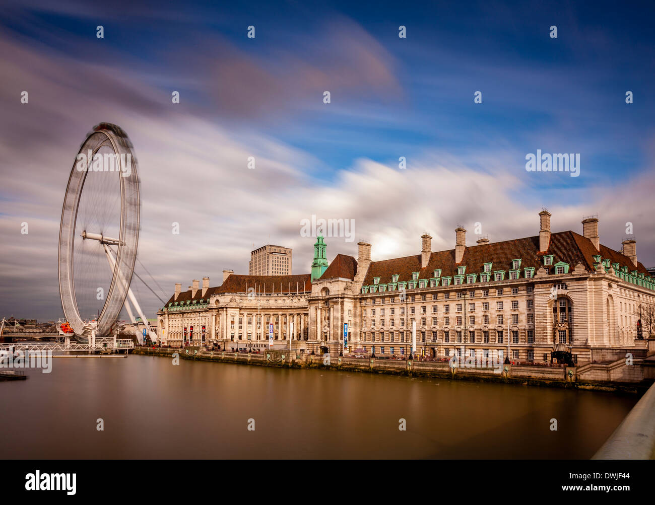 County Hall and The EDF Energy London Eye, London, England Stock Photo ...