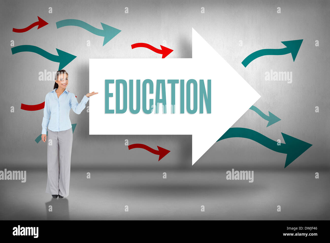 The word education against arrows pointing Stock Photo - Alamy
