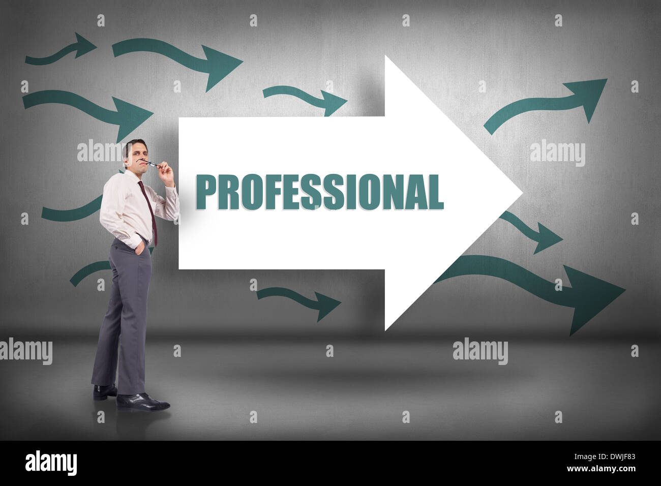 Professional against arrows pointing Stock Photo - Alamy