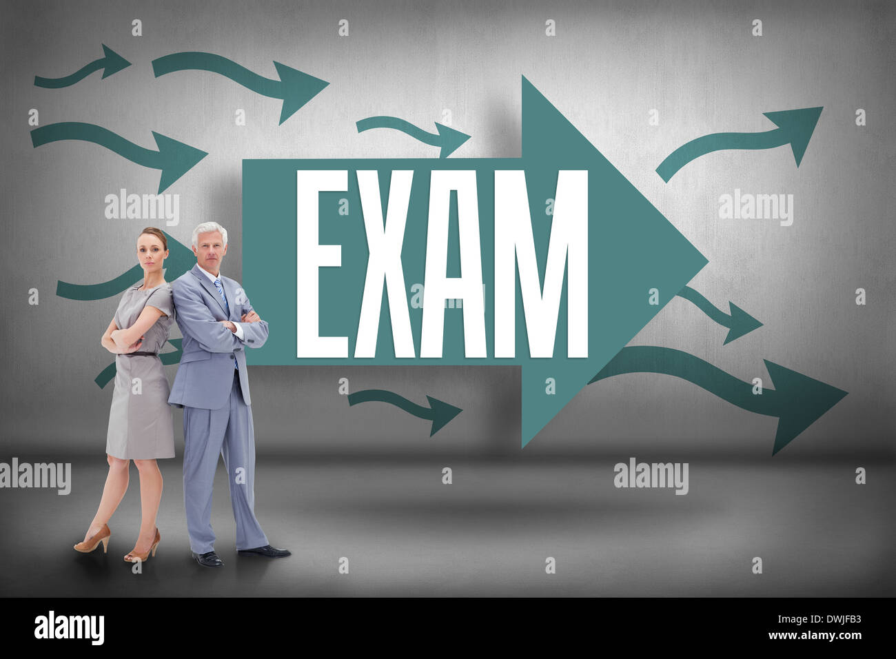 Exam against arrows pointing Stock Photo - Alamy