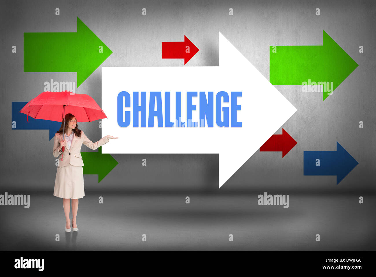 Challenge against arrows pointing Stock Photo - Alamy