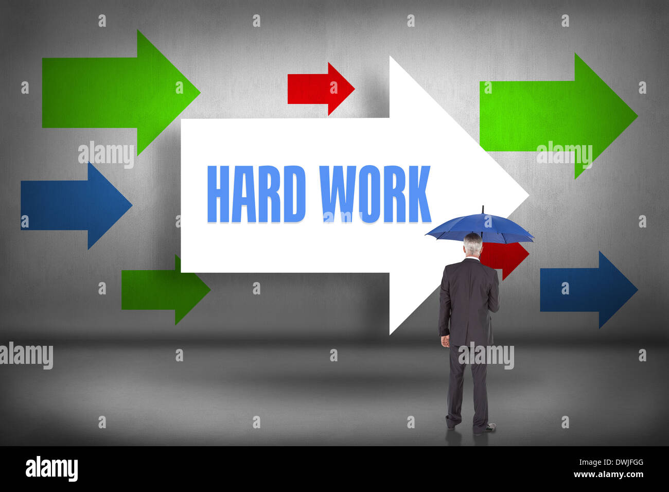 Hard work against arrows pointing Stock Photo - Alamy