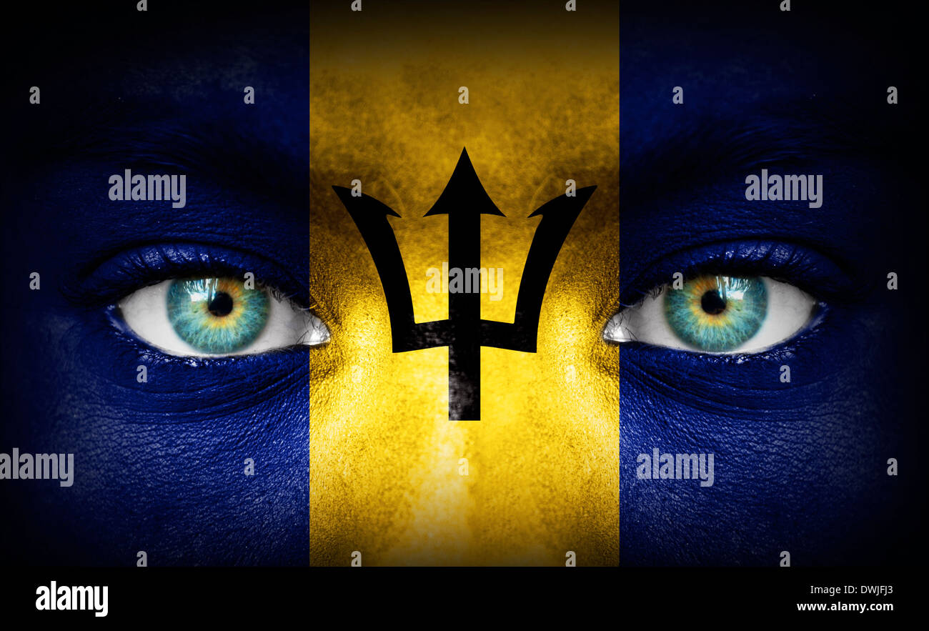 Human face painted with flag of Barbados Stock Photo - Alamy