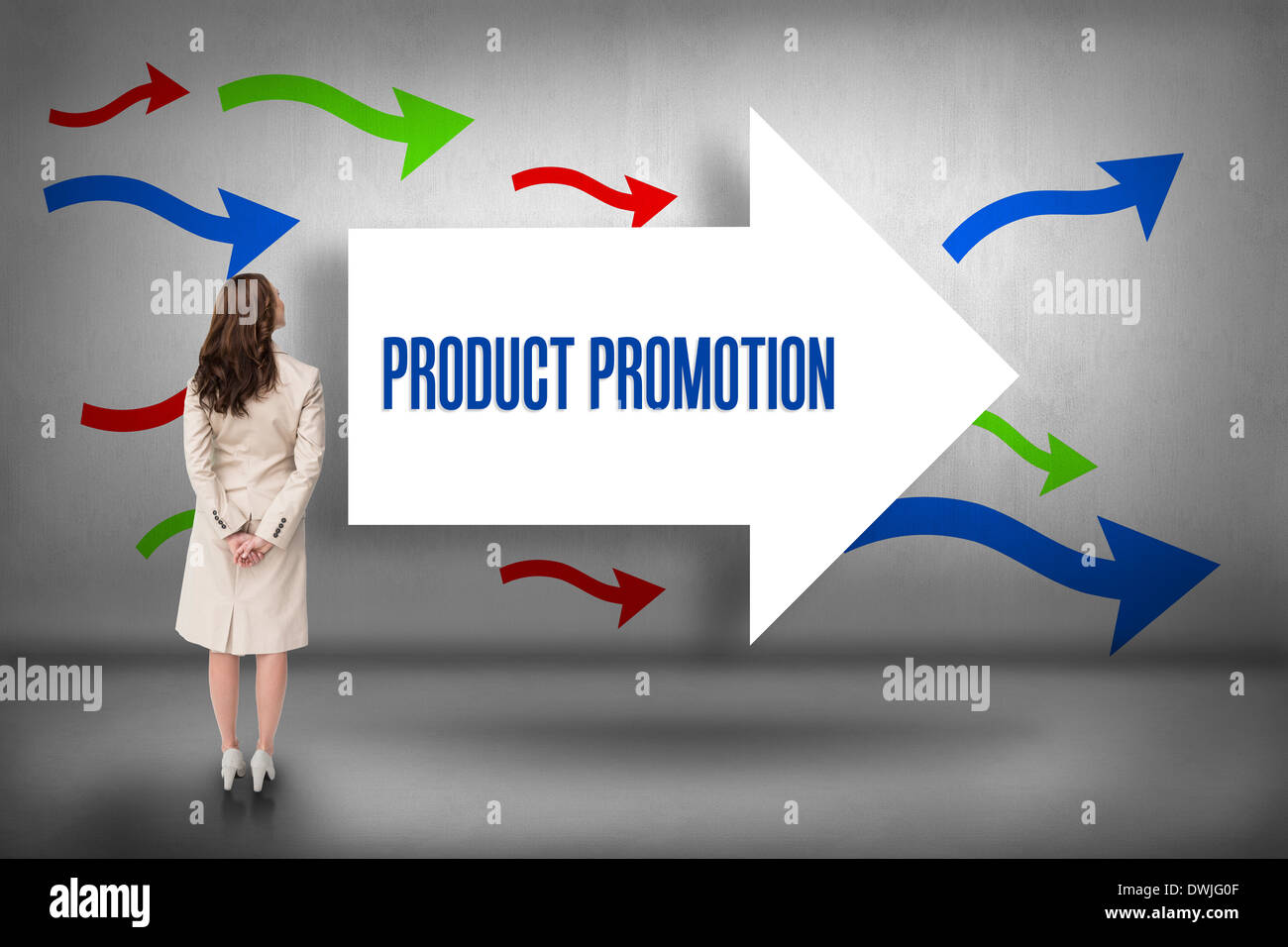Product promotion against arrows pointing Stock Photo - Alamy