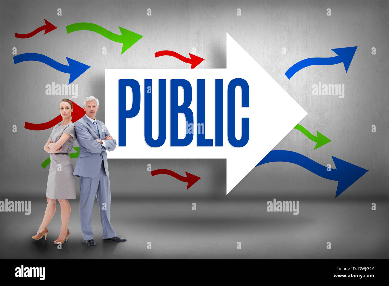 Public against arrows pointing Stock Photo - Alamy
