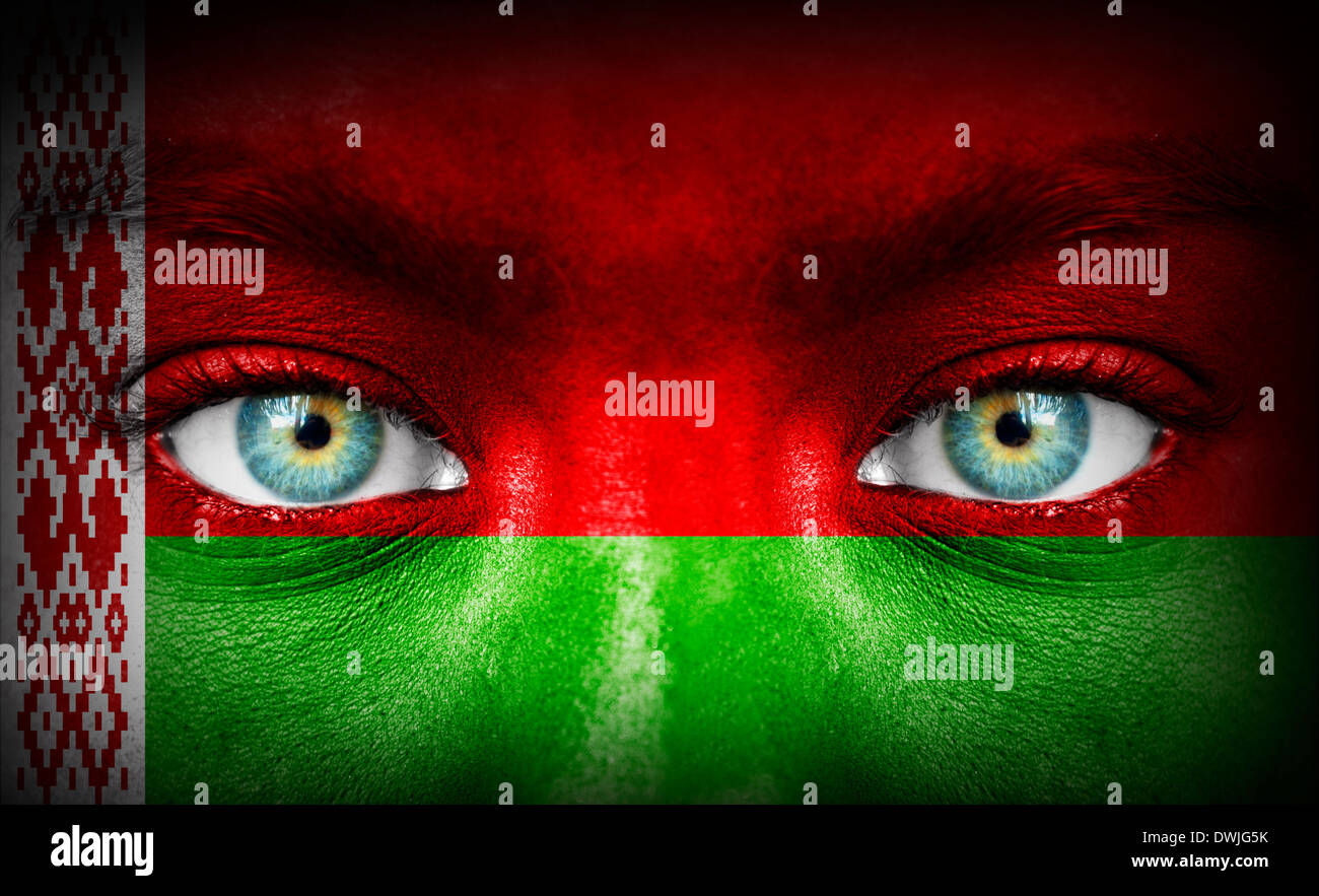 Human face painted with flag of Belarus Stock Photo - Alamy
