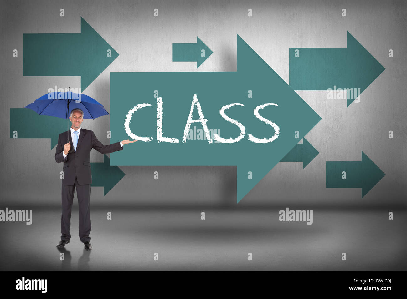 Class against blue arrows pointing Stock Photo - Alamy