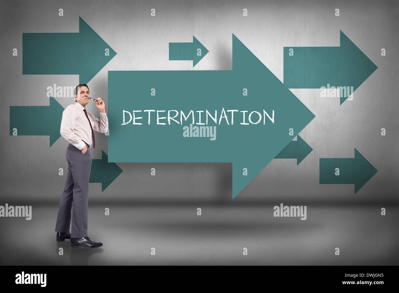 Determination against blue arrows pointing Stock Photo - Alamy