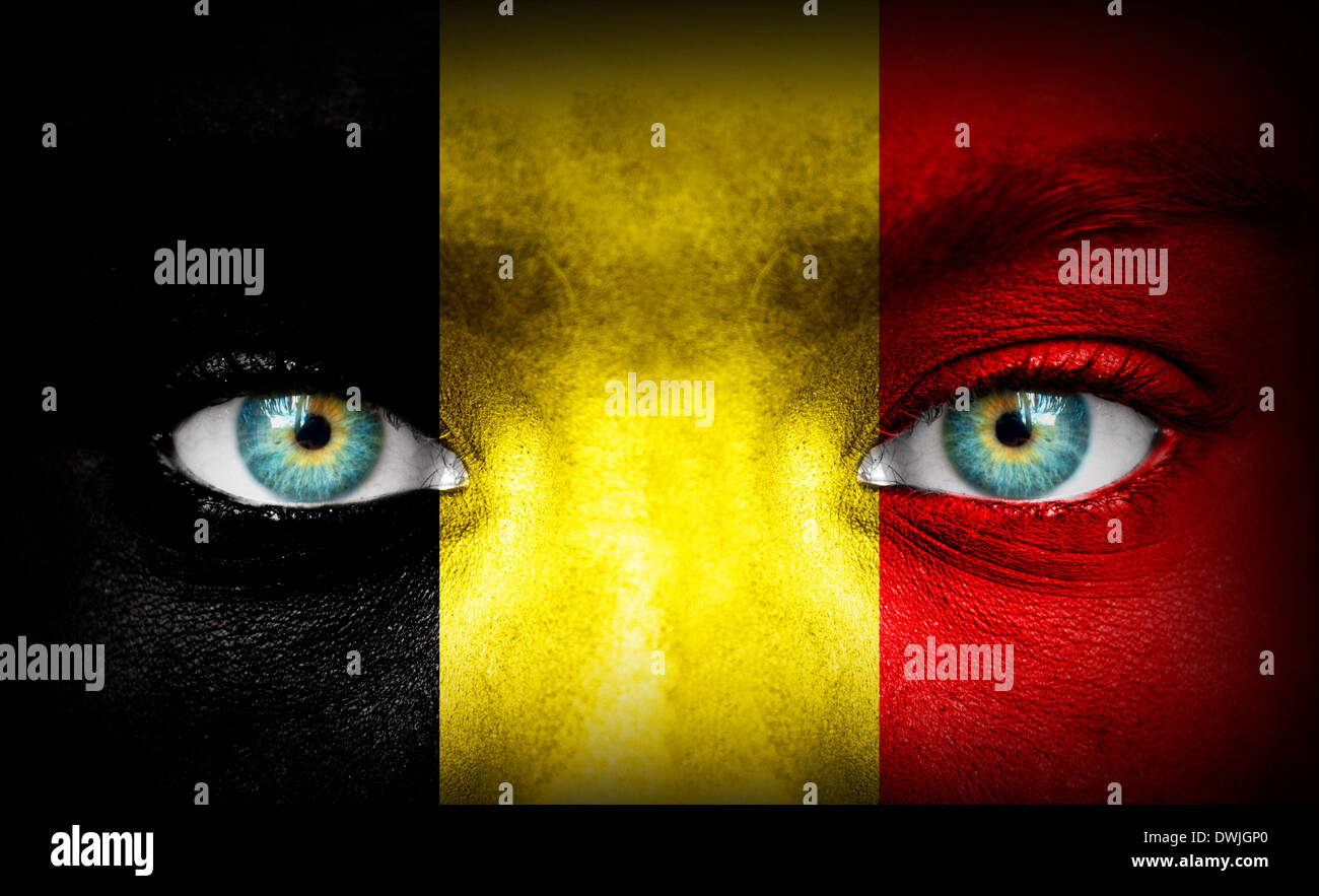 Human face painted with flag of Belgium Stock Photo - Alamy