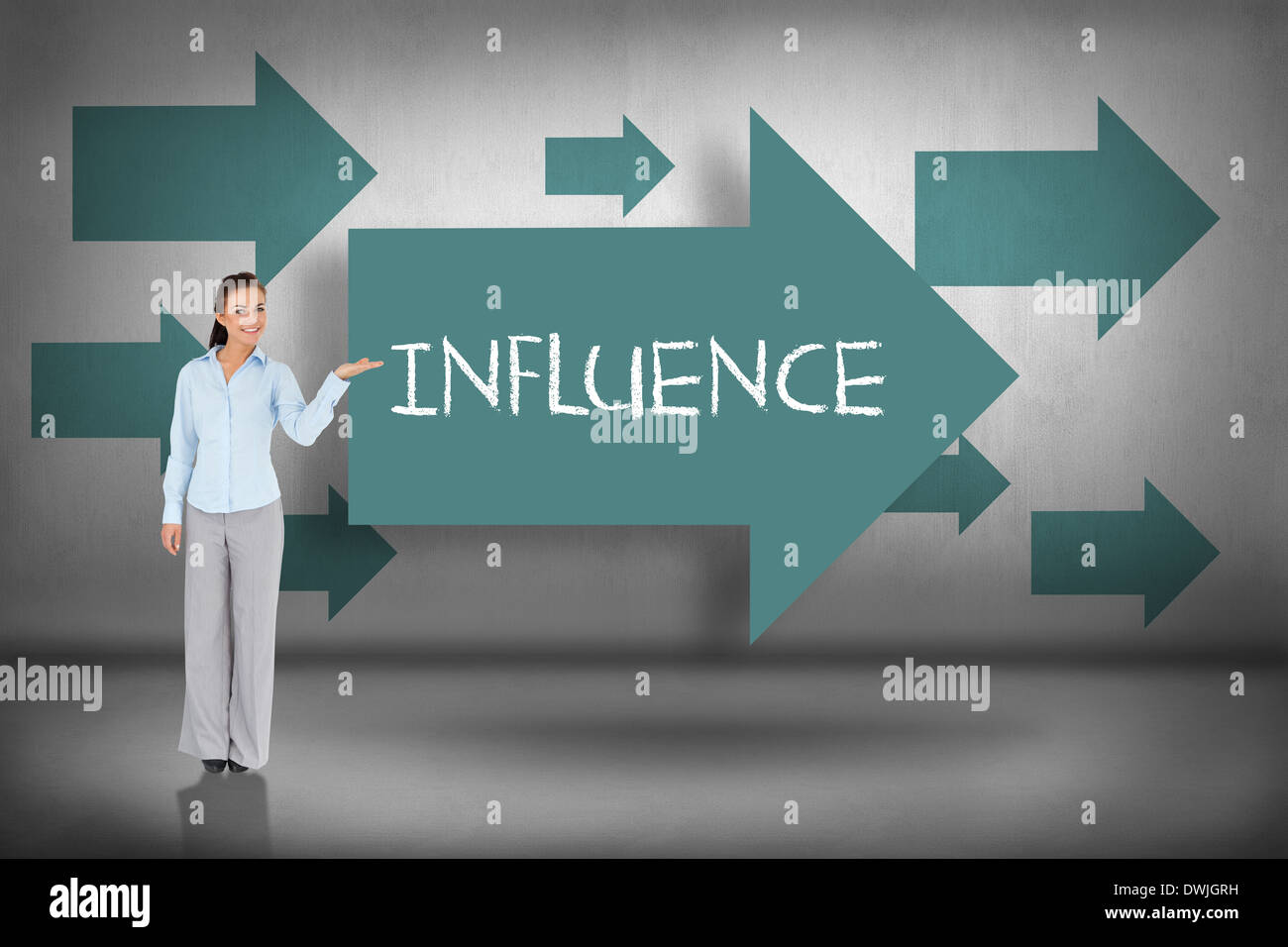 Influence against blue arrows pointing Stock Photo - Alamy