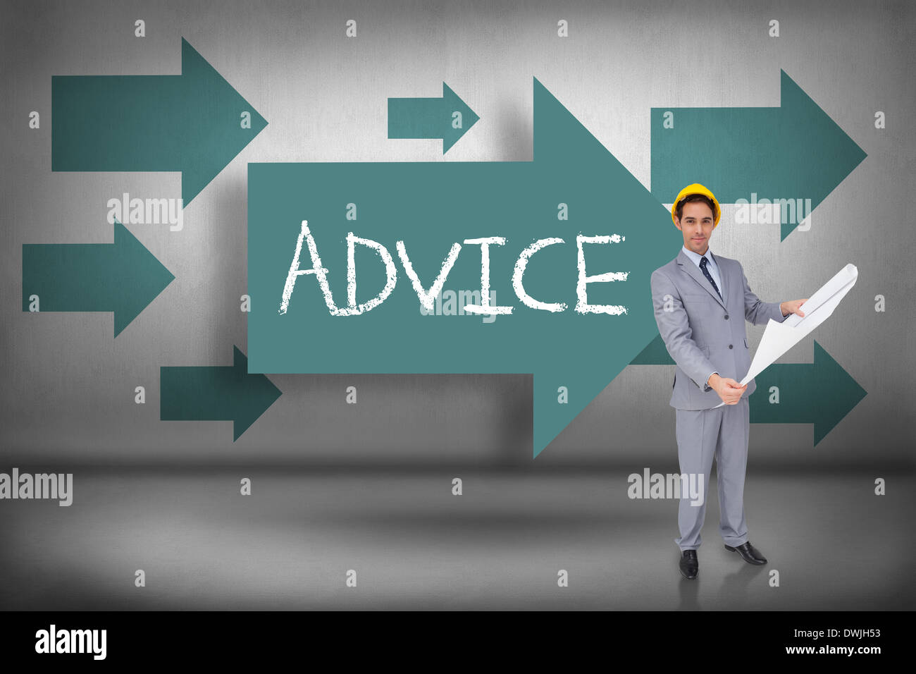 Advice against blue arrows pointing Stock Photo - Alamy