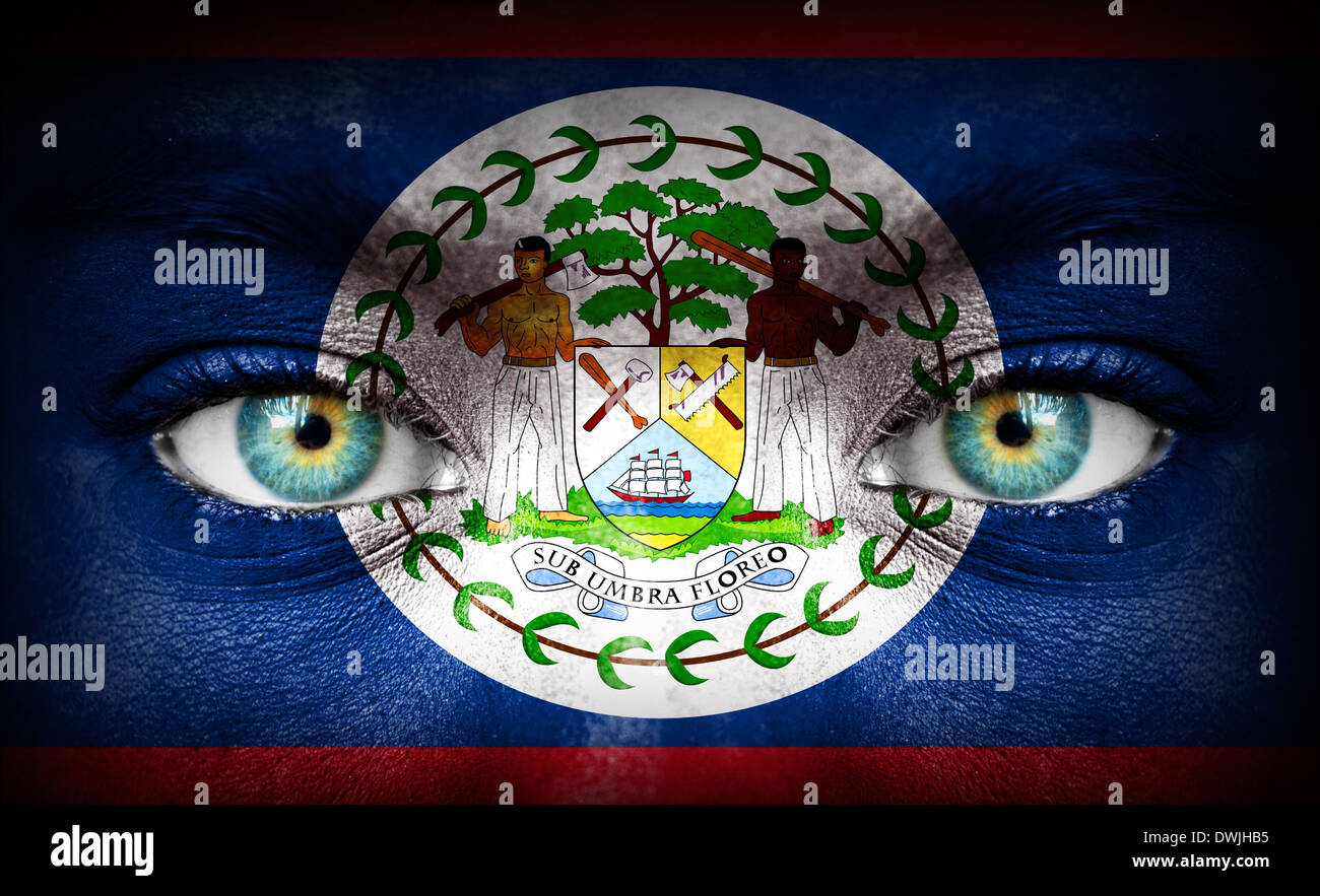 Human face painted with flag of Belize Stock Photo - Alamy