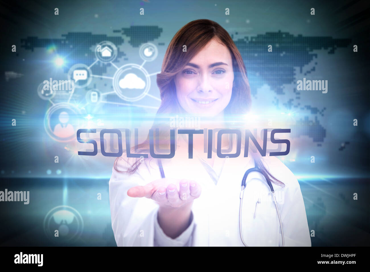 Solutions against futuristic technology interface Stock Photo - Alamy