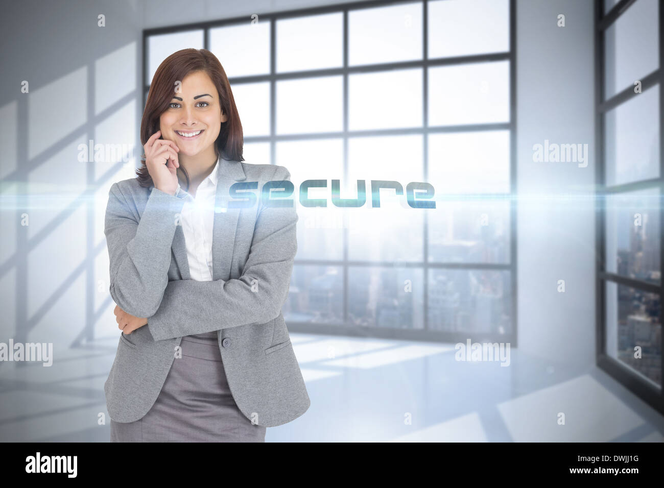Secure against room with large window showing city Stock Photo - Alamy