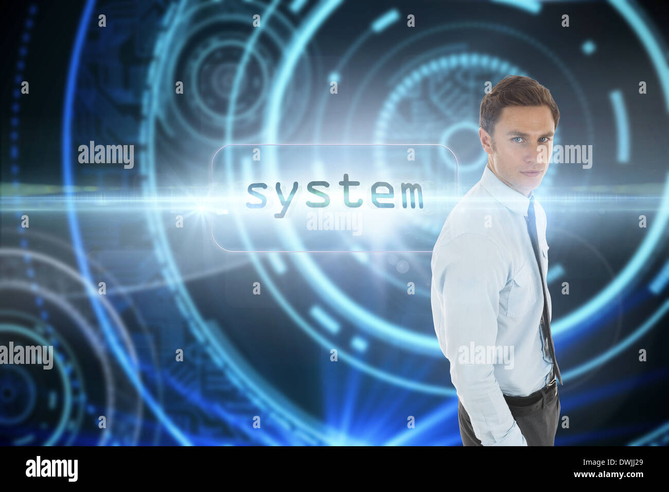 System against futuristic technological background Stock Photo - Alamy