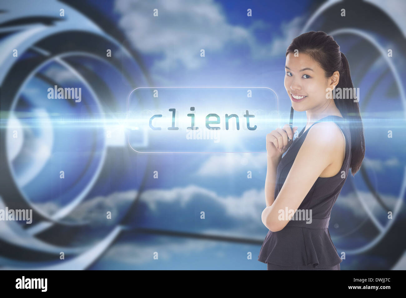 Client against clouds in a futuristic structure Stock Photo - Alamy