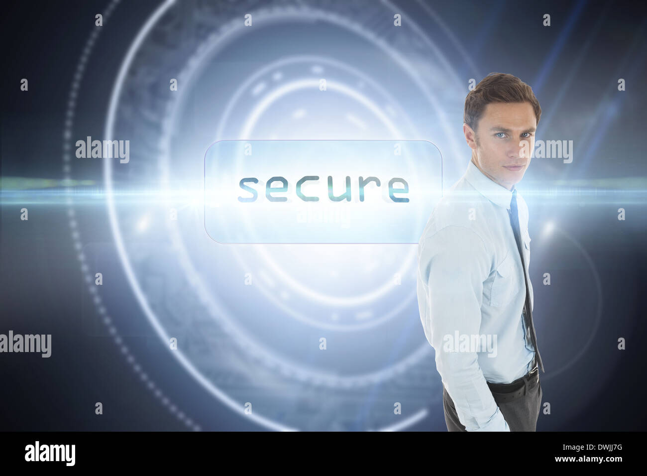 Secure against black background with glowing circle Stock Photo - Alamy
