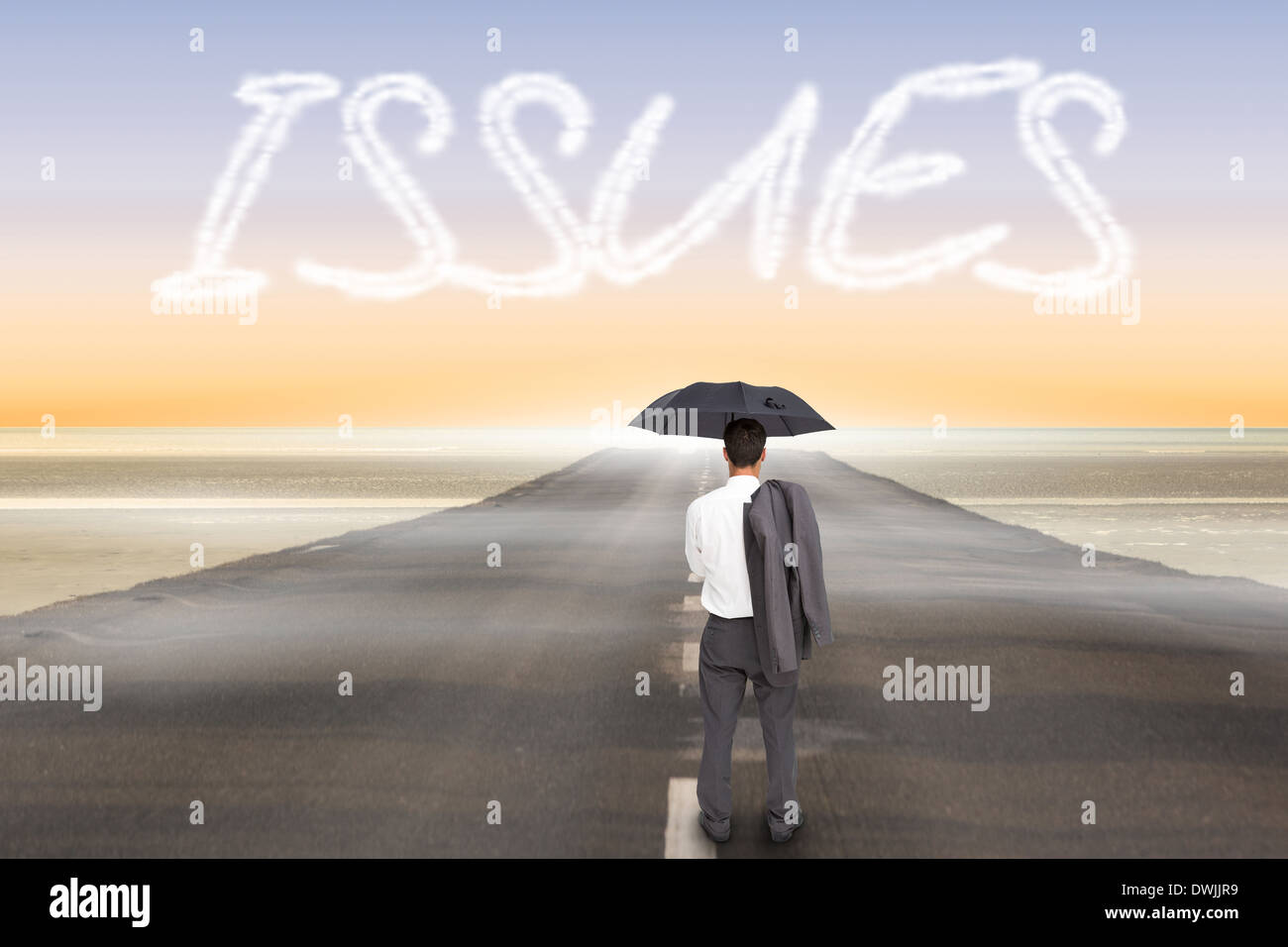 Issues against road leading out to the horizon Stock Photo - Alamy