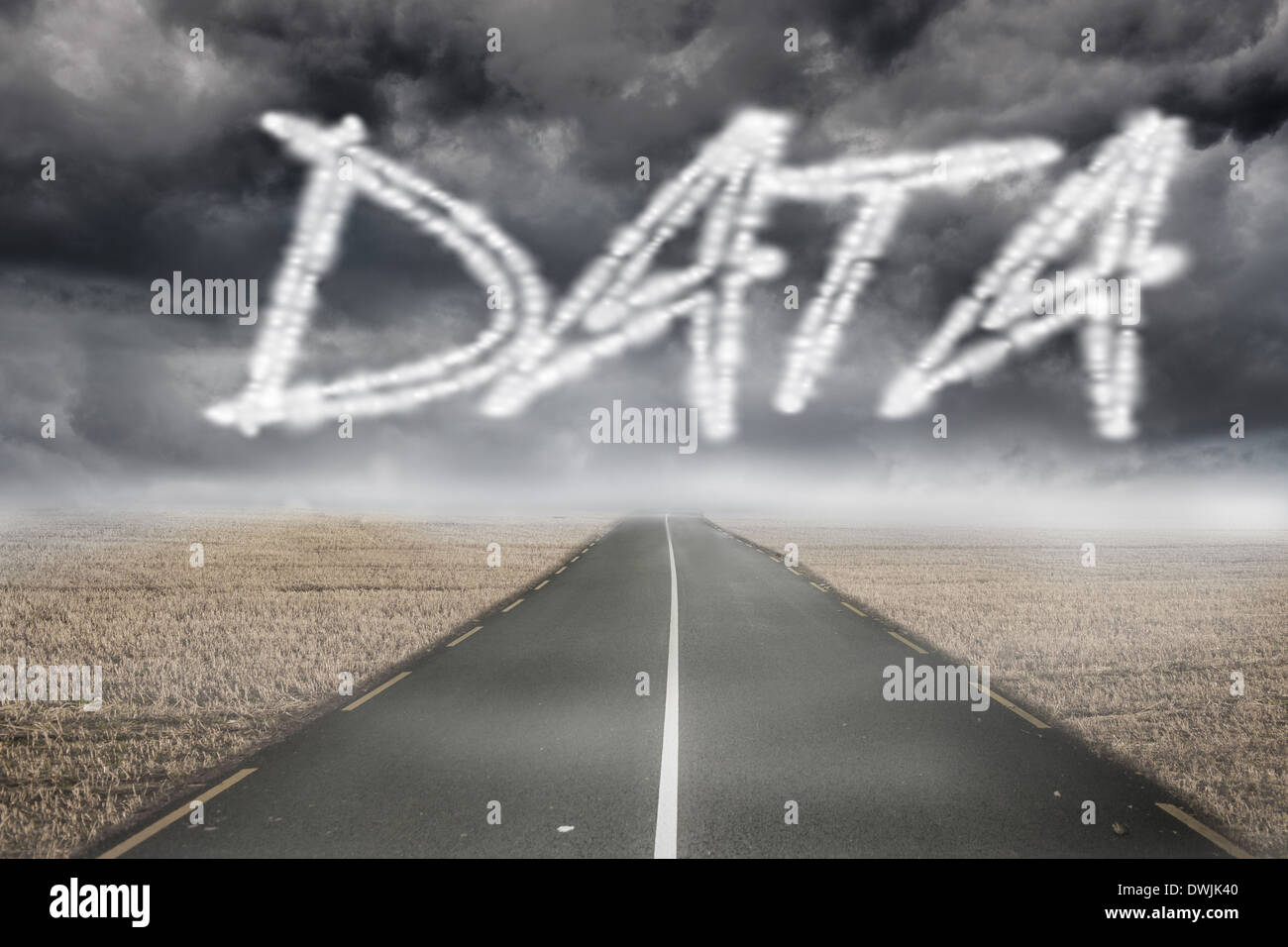 Data against misty brown landscape with street Stock Photo - Alamy