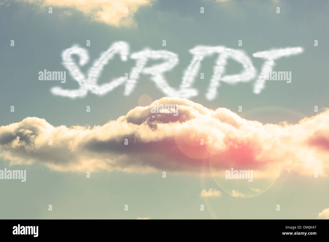 Script against bright blue sky with cloud Stock Photo - Alamy