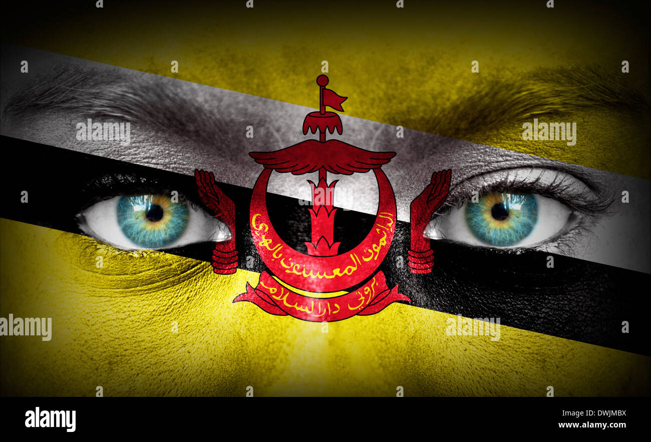Human face painted with flag of Brunei Stock Photo - Alamy