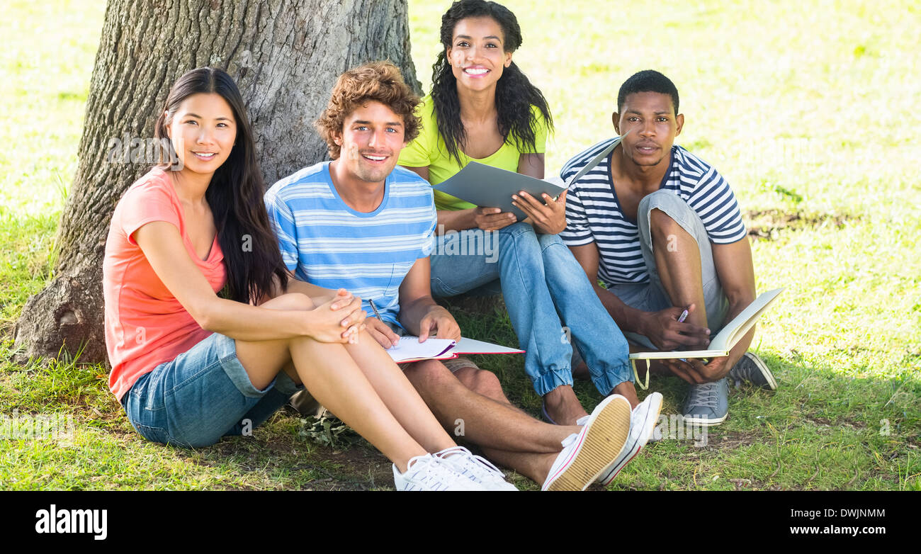 Happy college students studying on campus Stock Photo - Alamy