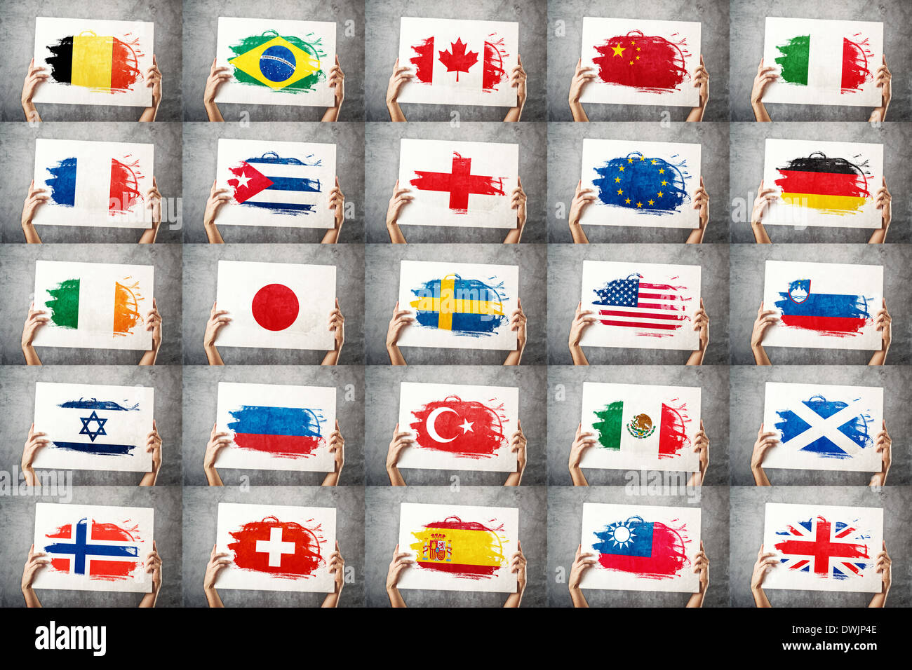 Various national flags collection. Man holding banner with grunge Flag ...
