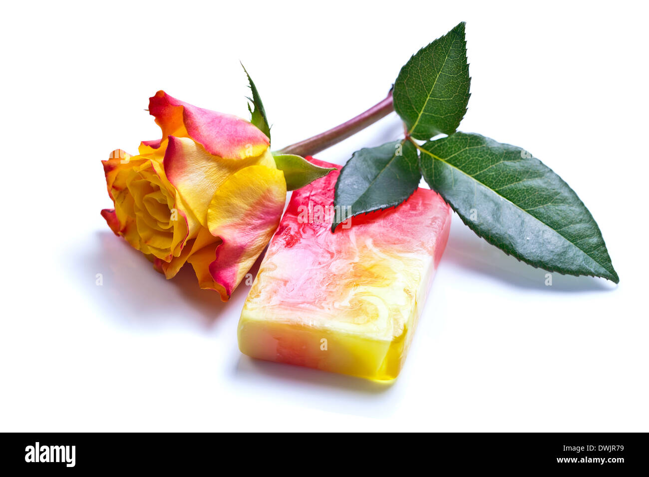 Rose scented soap isolated on a white background Stock Photo - Alamy
