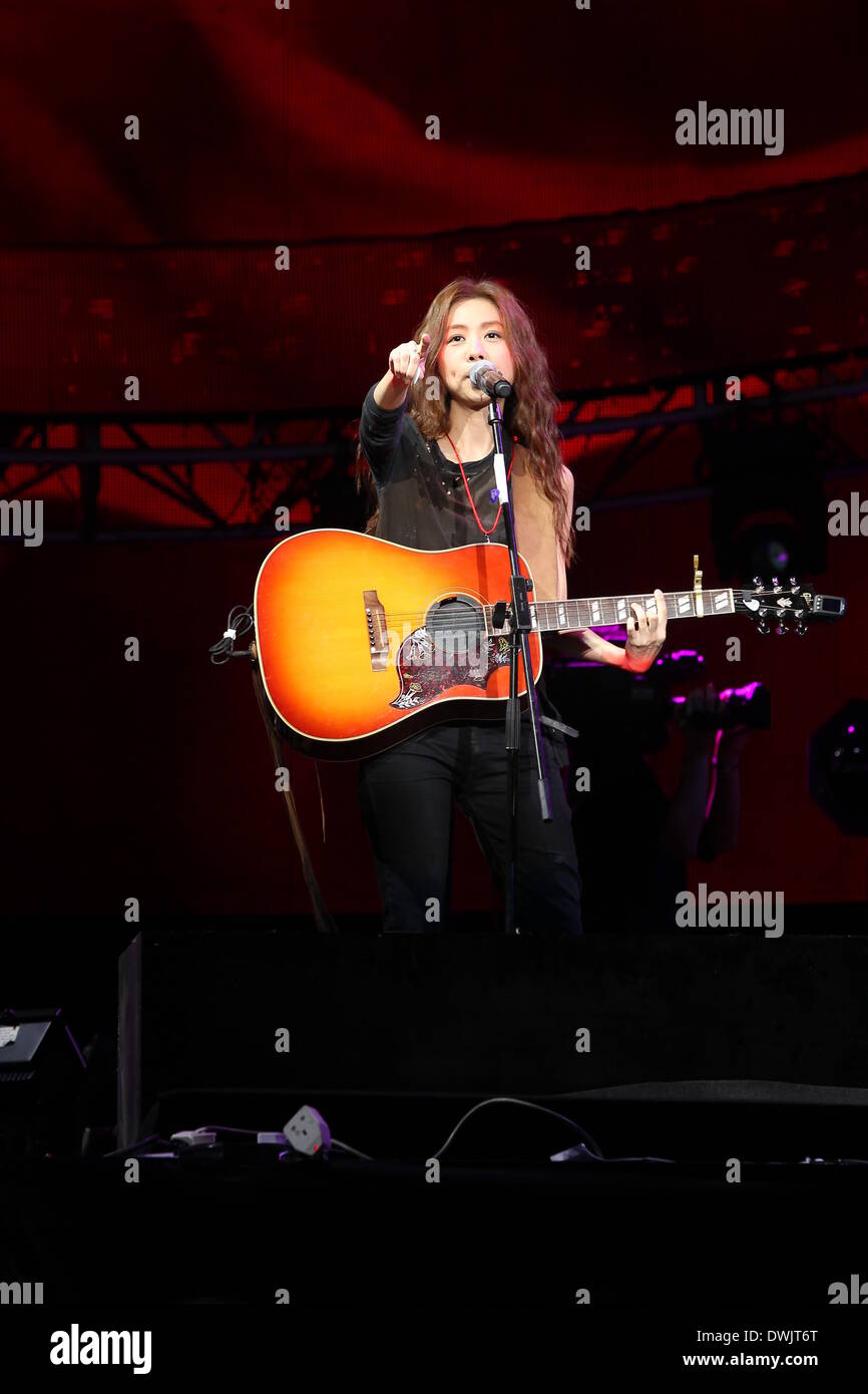 Hong Kong, China. 7th Mar, 2014. Singer Cheer Chan performs at her ...