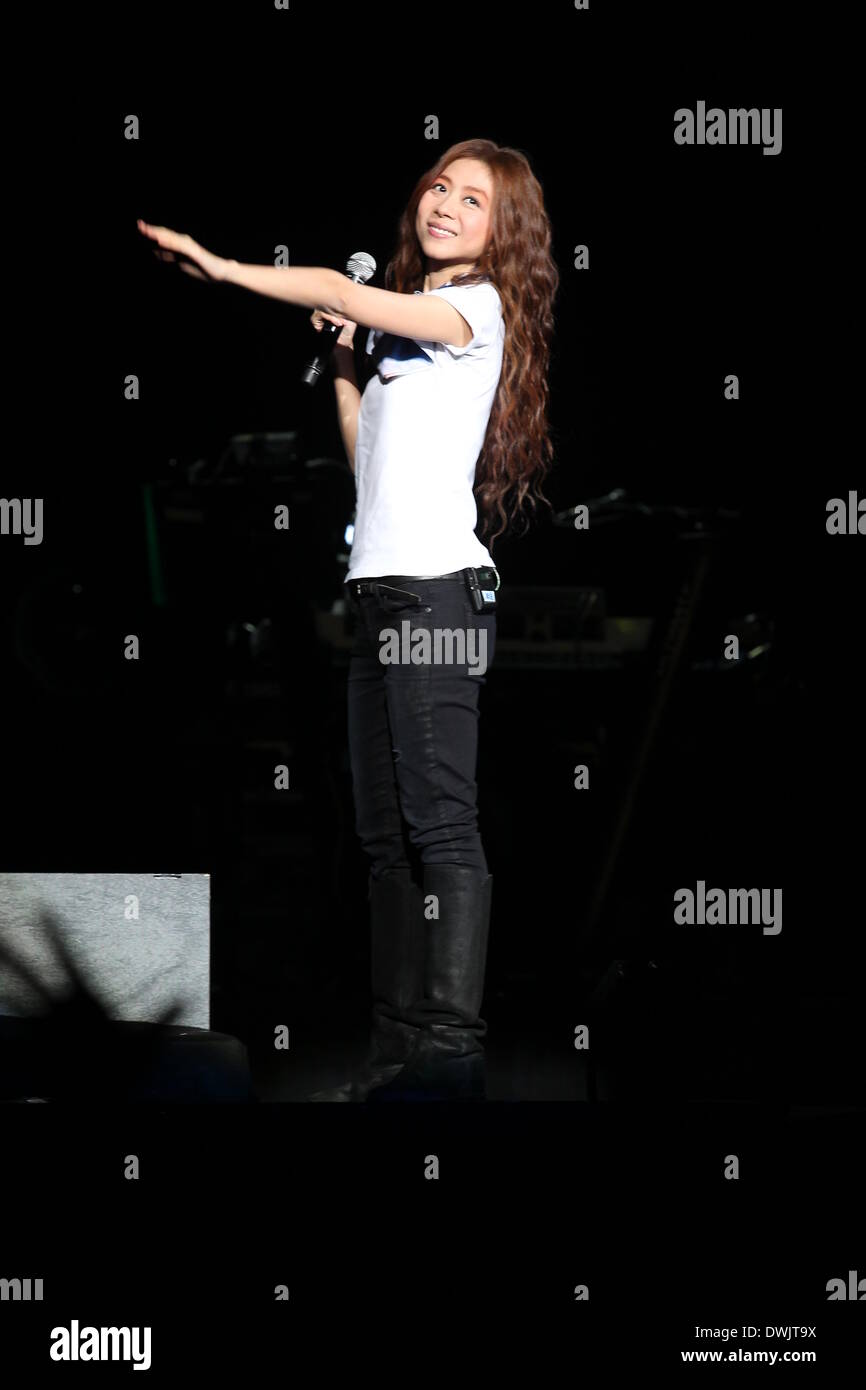 Hong Kong, China. 7th Mar, 2014. Singer Cheer Chan performs at her ...