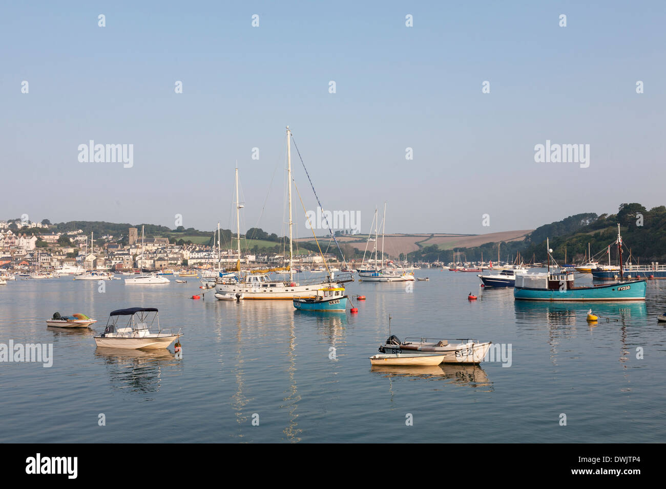 View of the Salcombe estuary in South devon, with boats Stock Photo - Alamy
