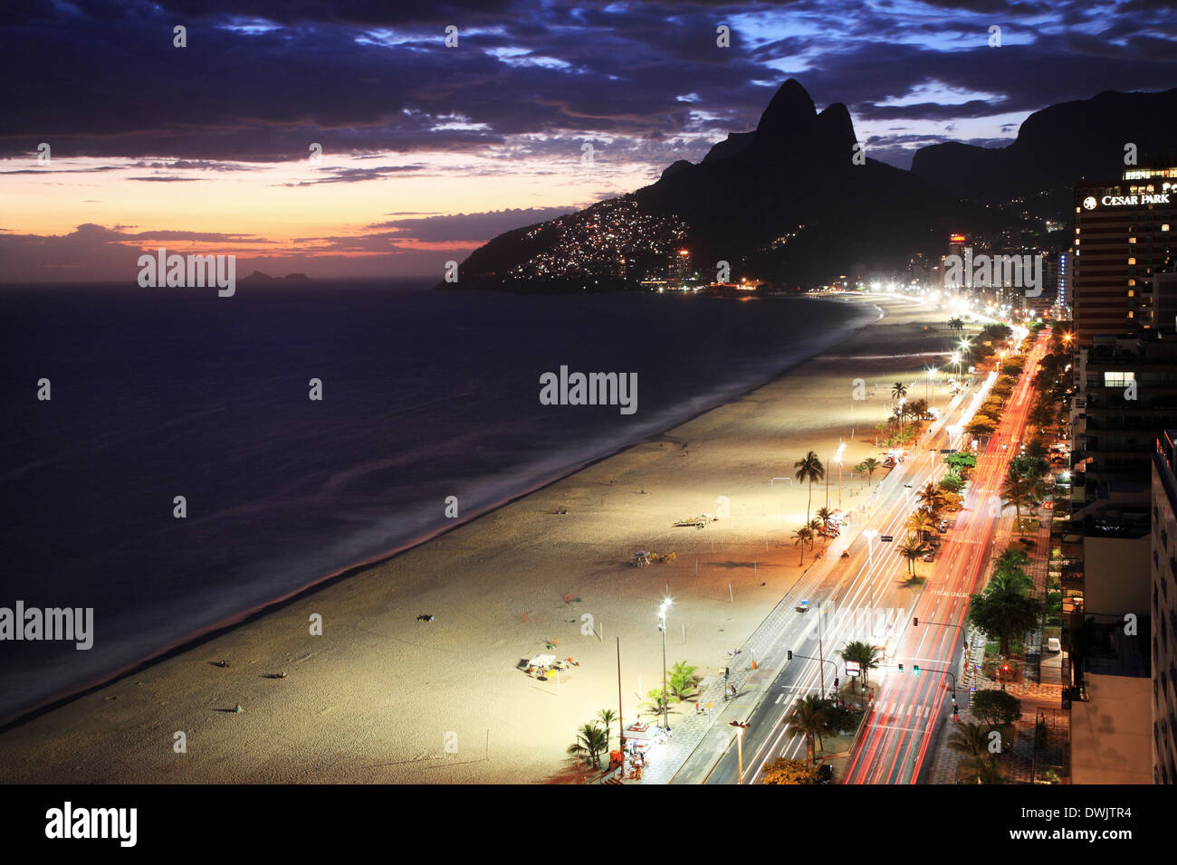 South America, Brazil, Rio de Janeiro, Ipanama Beach at night Stock ...