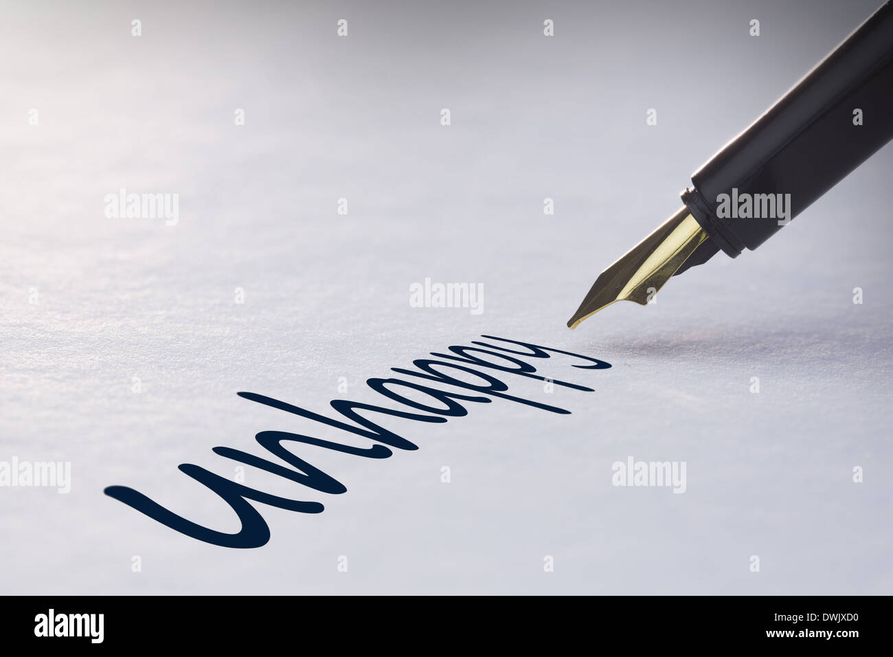 Fountain pen writing Unhappy Stock Photo - Alamy