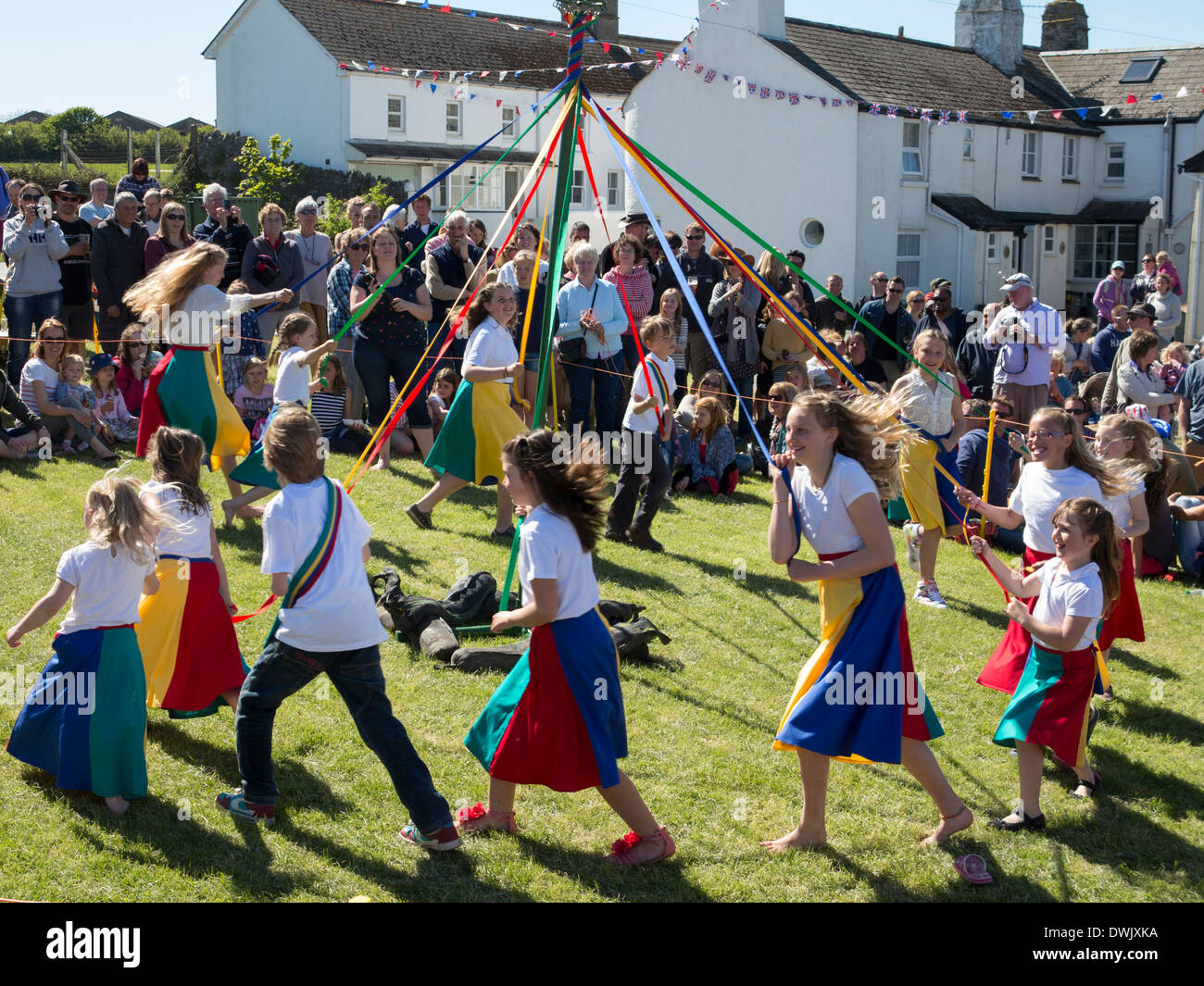 Summer fete or fayre, East Prawle, South Devon. Dancing around the ...