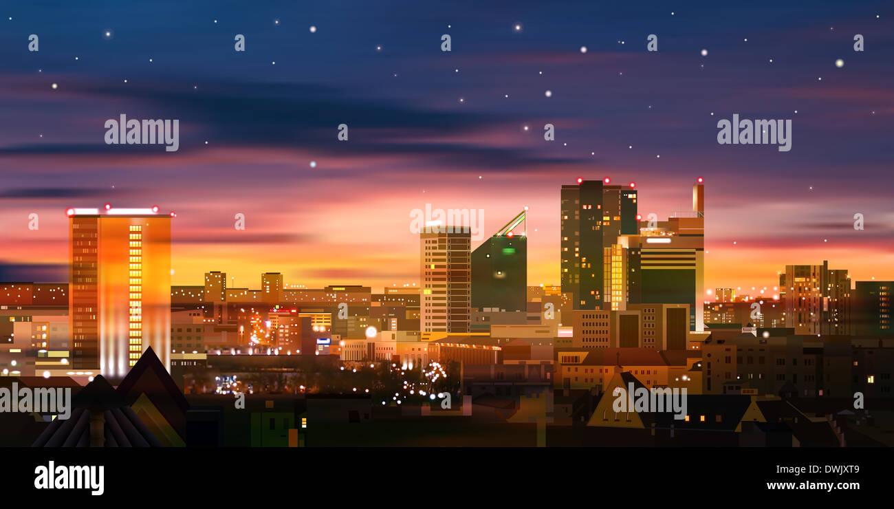abstract nature background with stars sunrise and cityscape Stock Photo ...
