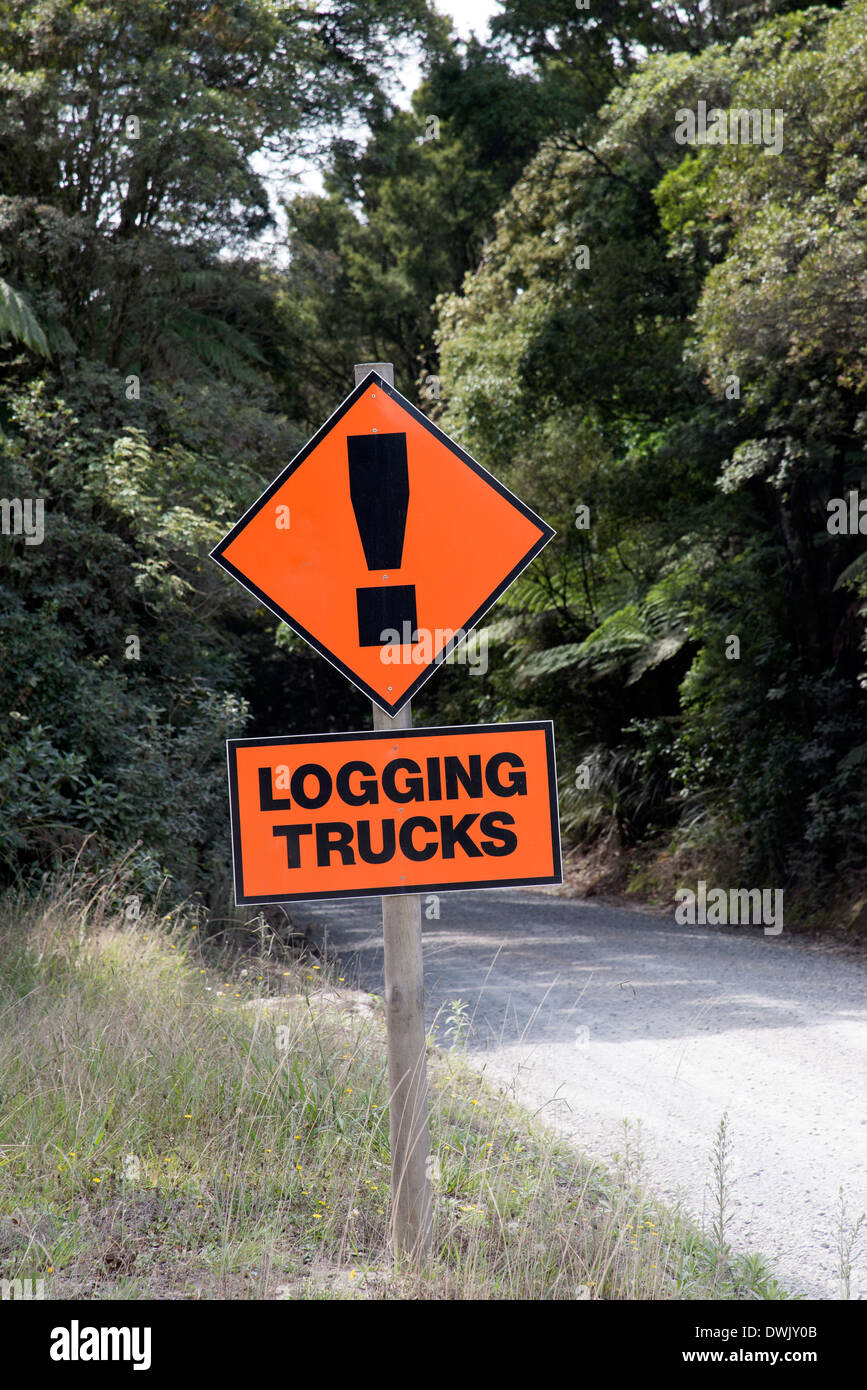 Beware road sign Logging trucks Manginangina New Zealand Stock Photo ...